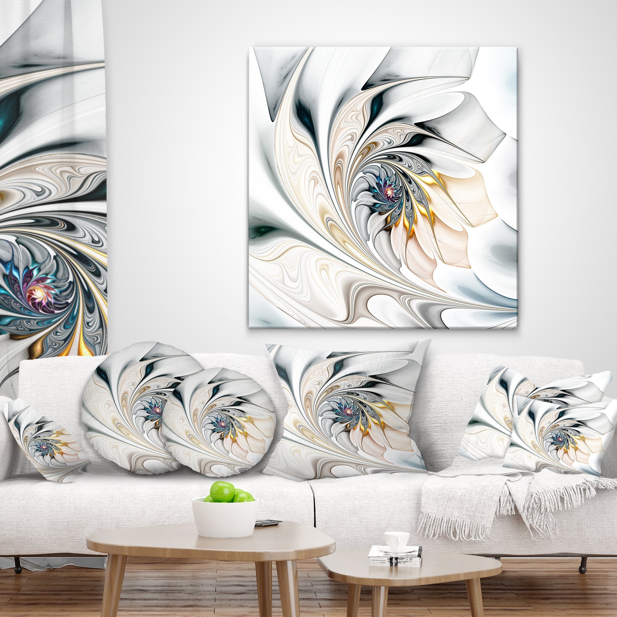 Designart White Stained Glass Art' Floral Throw Living Room, Sofa, Pillow Insert + Cushion Cover Printed On Both Side 16 in. x 16 in