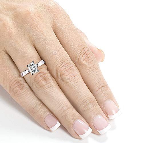 Kobelli Emerald Cut Moissanite Solitaire Engagement Ring 1 Carat 14k White Gold (GH/VS), 7.5