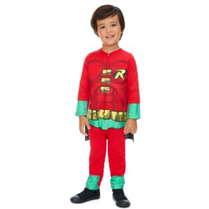 warner bros. robin infant baby boys zip up cosplay costume coverall and cape 18 months