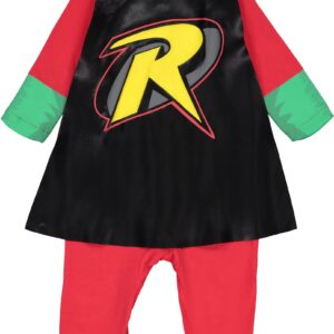 WARNER BROS. Robin Infant Baby Boys Zip Up Cosplay Costume Coverall and Cape 18 Months