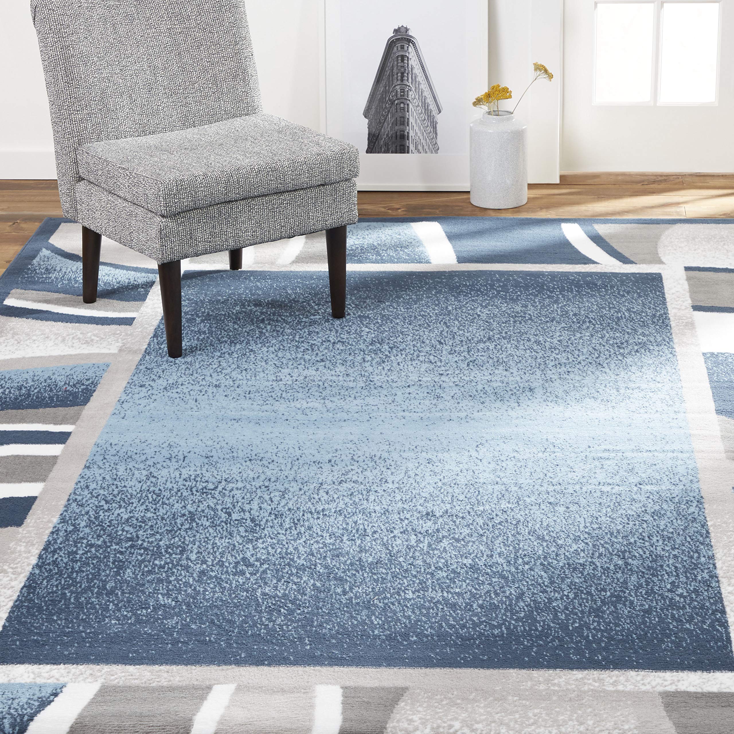 Home Dynamix Lyndhurst Rotana Modern Area Rug, Contemporary Blue/Gray/Ivory 7'8"x10'7", Rectangular