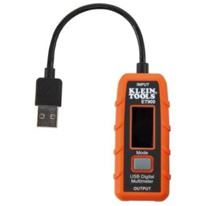 klein tools et900 usb power meter, usb-a digital meter for voltage, current, capacity, energy resistance