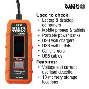 Klein Tools ET900 USB Power Meter, USB-A Digital Meter for Voltage, Current, Capacity, Energy Resistance