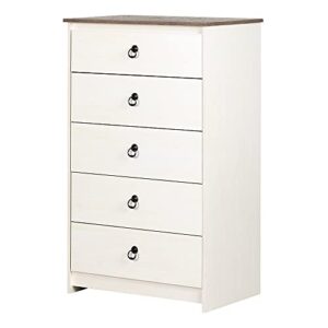 south shore plenny 5-drawer chest, white wash and weathered oak