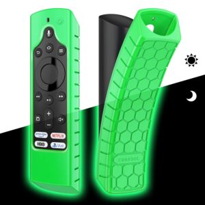 casebot silicone case for amazon insignia smart hd fire tv voice remote (2019) - honey comb series [anti slip] shockproof cover compatible with element smart fire tv voice remote, green-glow