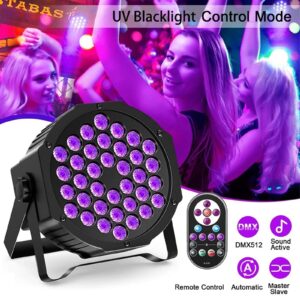 36LED Black Lights, U`King 72W UV Stage Lights Blacklight with Glow in The Dark Party Supplies by DMX and Remote Control for Halloween Stage Lighting (1 Pack)