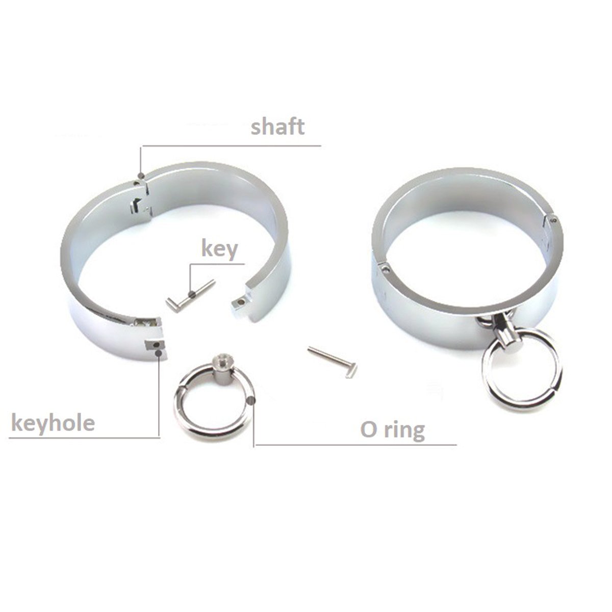 HIPLAYGIRL ChaodiaNYG Hardcore Metal Cuffs - Lockable Punk Wristband, Simple Handcuffs with O Ring, A Pair (6cm)