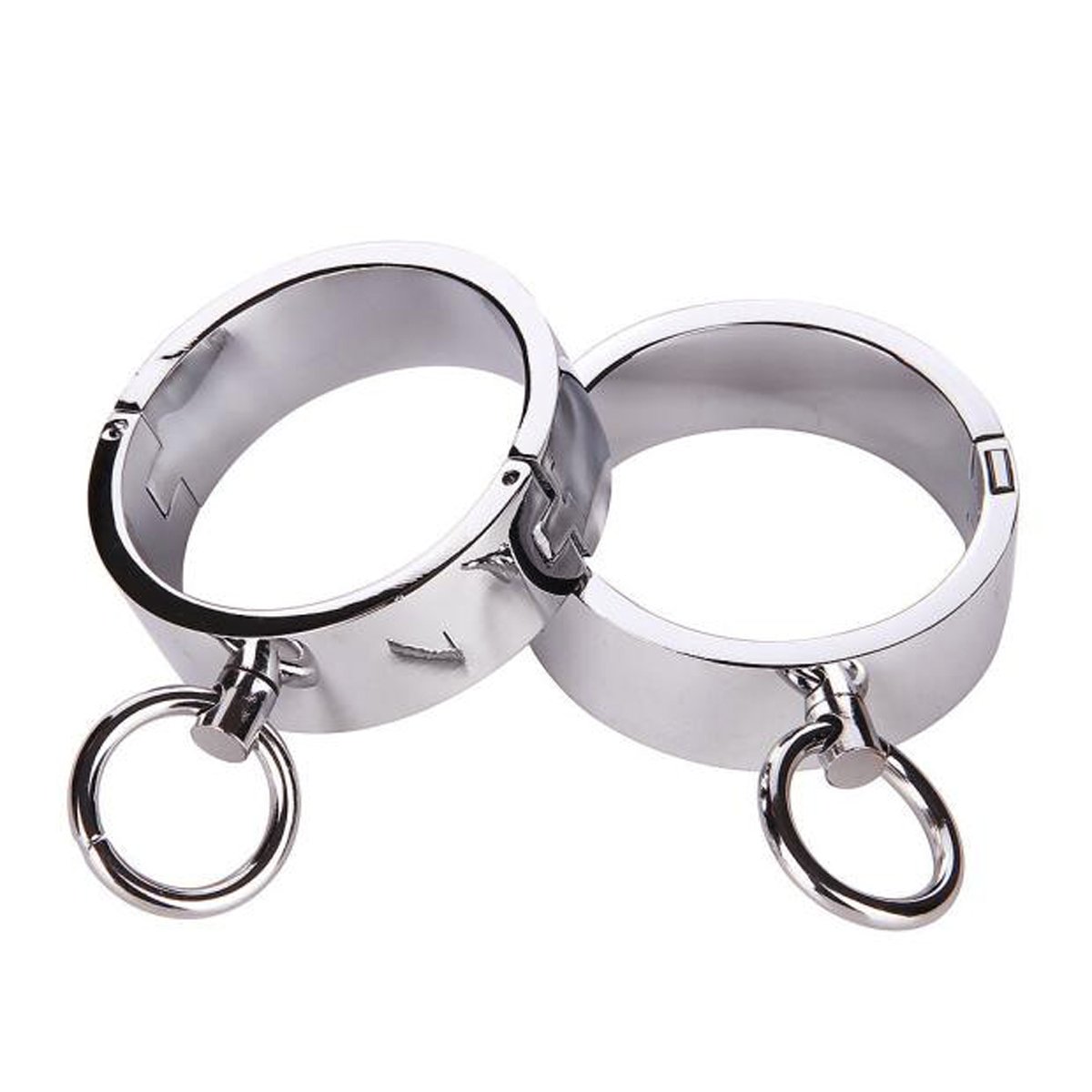 HIPLAYGIRL ChaodiaNYG Hardcore Metal Cuffs - Lockable Punk Wristband, Simple Handcuffs with O Ring, A Pair (6cm)