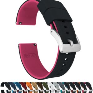 BARTON WATCH BANDS, 22mm Black/Pink - Elite Silicone Watch Bands - Quick Release - Choose Strap Color & Width