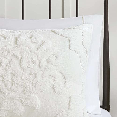 Madison Park Tufted Chenille Cotton Comforter, All Season Bedding Set, Matching Shams, Viola, Damask Off White Full/Queen(90"x90") 3 Piece