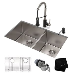 kraus khu103-33-1610-53ssmb set with standart pro sink and bolden commercial pull faucet in stainless steel matte black kitchen sink & faucet combo, 33 inch