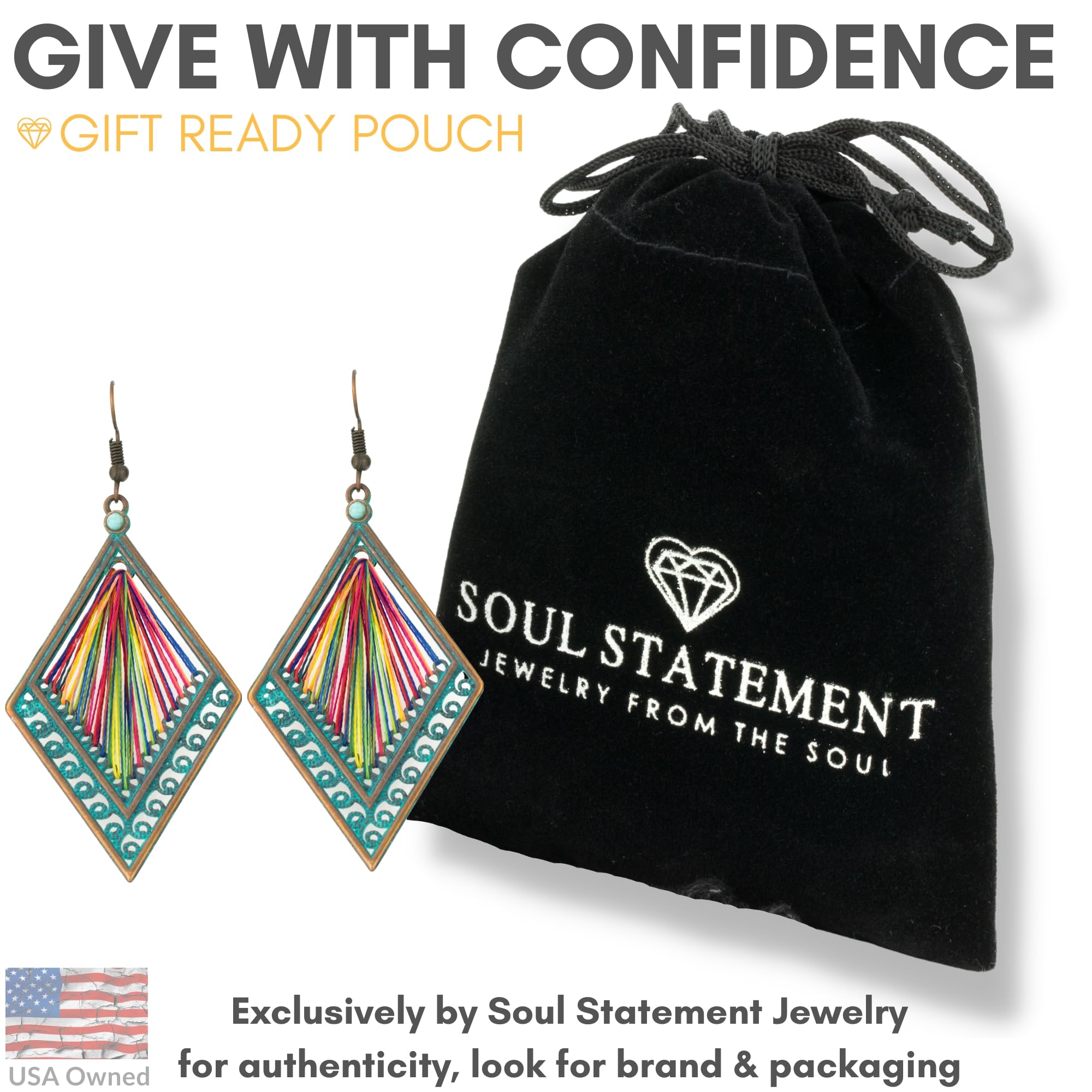 Soul Statement Women's Western Rainbow Thread Geometric Boho Dangle Festival Earrings - Unique Bronze & Teal Threader Bohemian Summer Jewelry for Women (Rainbow Thread)