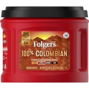 folgers 100% colombian medium roast ground coffee, 24.2 ounces (pack of 6)