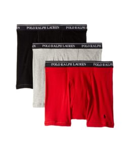 polo ralph lauren classic fit w/wicking 3-pack boxer briefs andover heather/rl2000 red/black lg