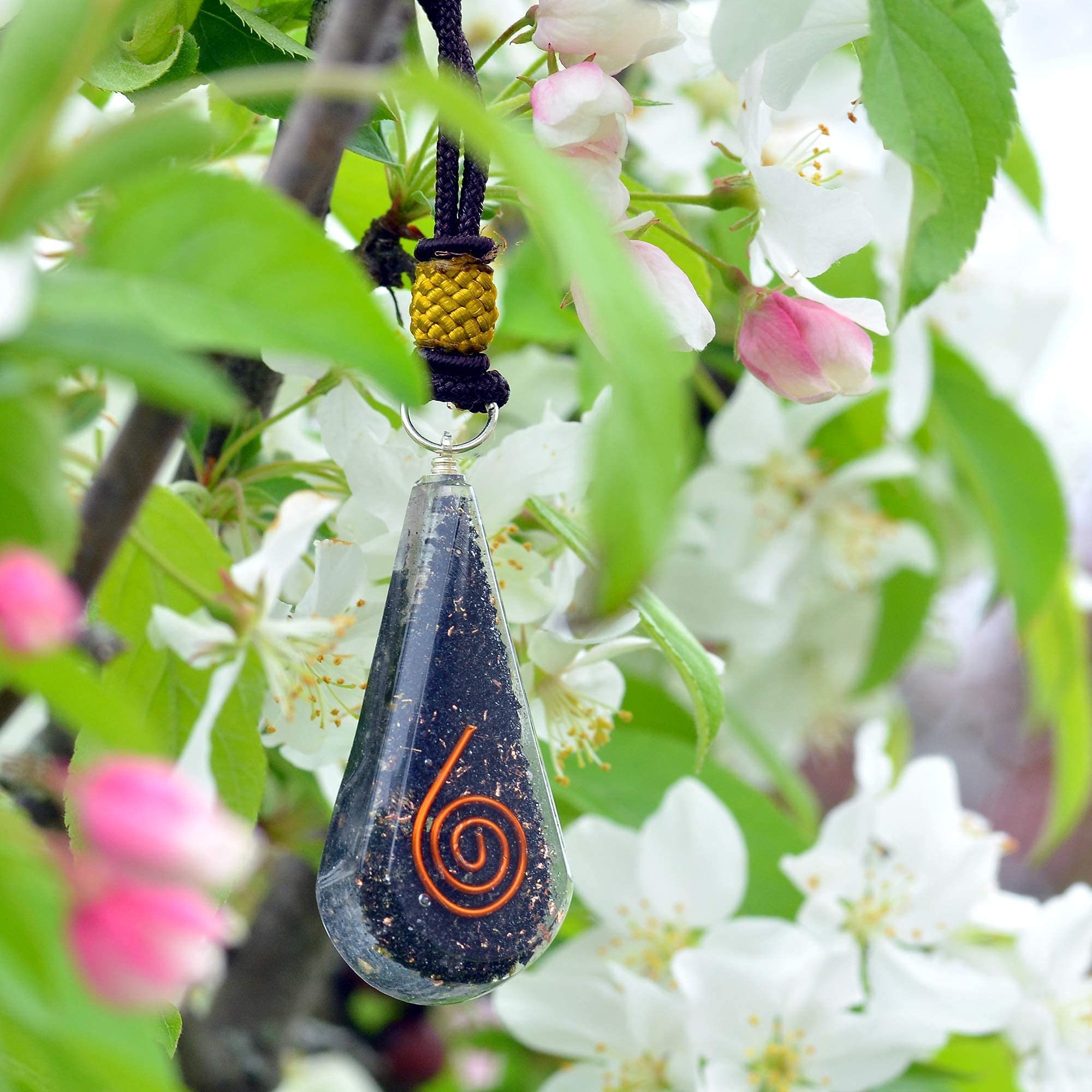 Emotional Body Purification Black Tourmaline Orgone Crystal Tear Drop Pendant for Strengthen Immune System - Swallows Negative Energy - Positivity