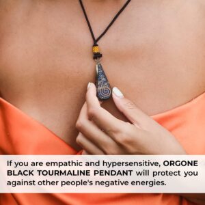 Emotional Body Purification Black Tourmaline Orgone Crystal Tear Drop Pendant for Strengthen Immune System - Swallows Negative Energy - Positivity