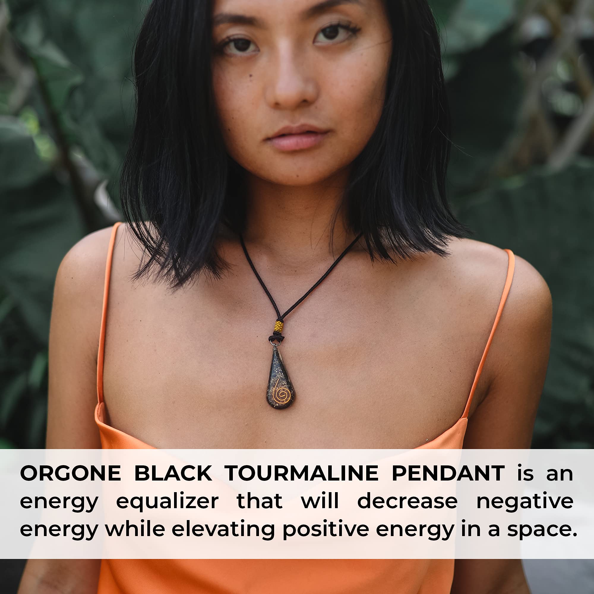 Emotional Body Purification Black Tourmaline Orgone Crystal Tear Drop Pendant for Strengthen Immune System - Swallows Negative Energy - Positivity