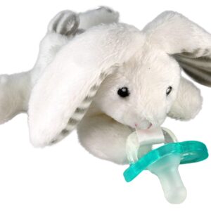 RaZbaby JollyPop Pacifier, Holder w/Detachable Baby Pacifier, Stuffed Animal RaZbuddy, All Ages 0M+, 100% Medical Grade USA Made Silicone Pacifier, Machine Washable, Easy to Hold – Bunny