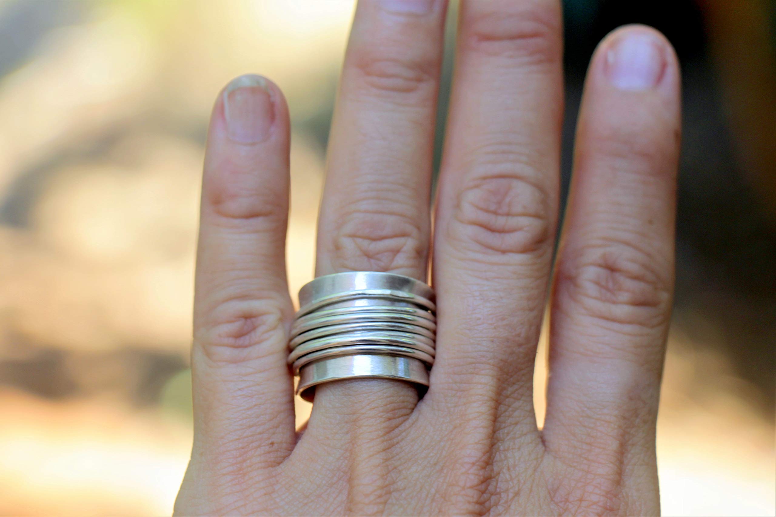 Wide Silver Ring, 7 Spinner Silver Ring, Wide Band Sterling Silver Ring, Band Ring, Thick Silver Ring, Womens Silver Ring, Men's Silver Ring Statement Jewelry Gift