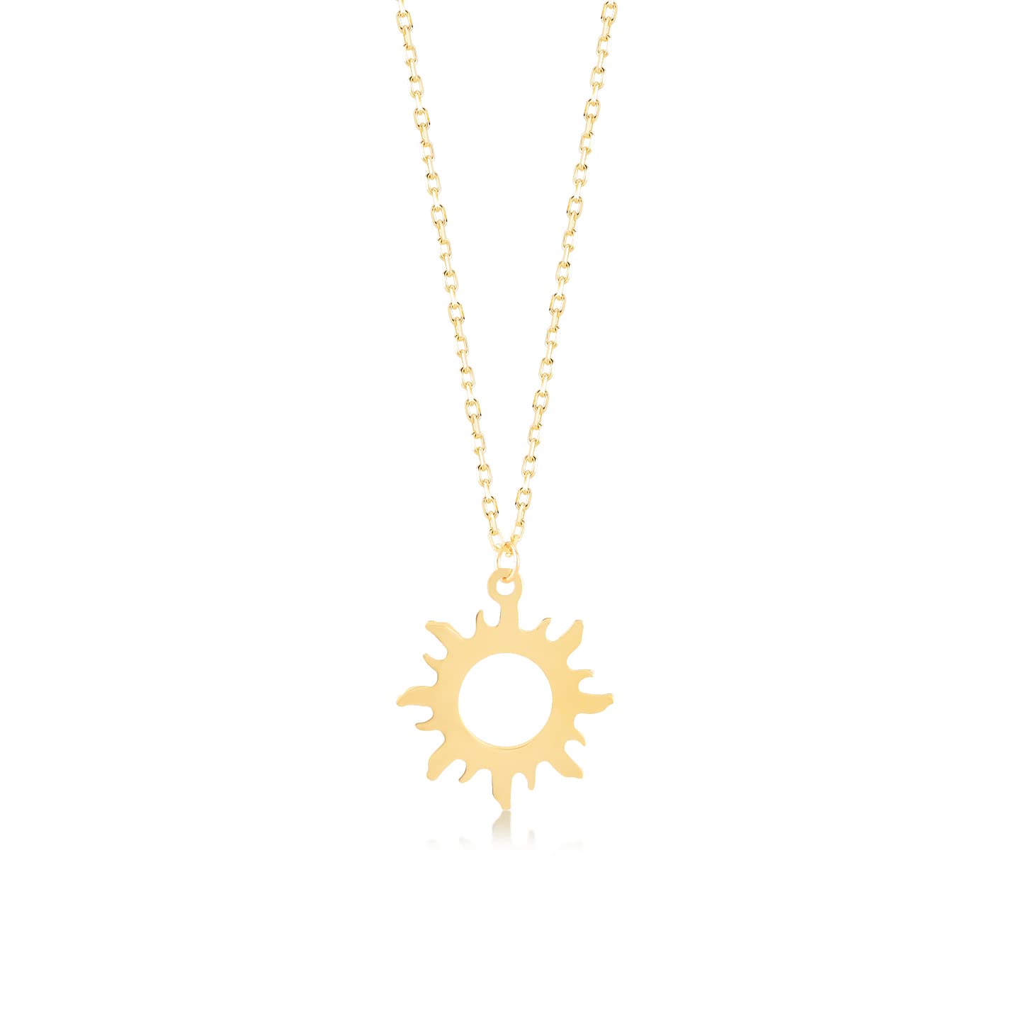 14k Solid Gold Sun Necklace | 14k Yellow Gold Good Vibes Only Necklace for Women | Sunshine Pendant Necklace | Dainty Star Jewelry | Gifts for Christmas, 18"