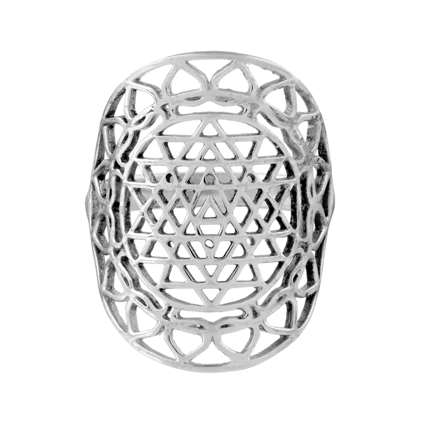 81stgeneration Women's 925 Sterling Silver Wide Sri Yantra Chakra Sacred Hindu Ring