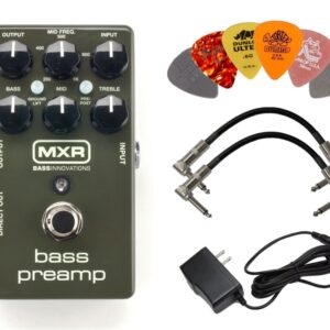 MXR M81 Bass Preamp Pedal Bundle with 9V Power Supply, 2 Patch Cables and 6 Dunlop Picks