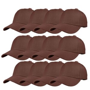 tz promise 12 pack wholesale unisex plain solid color adjustable baseball caps hats (brown)