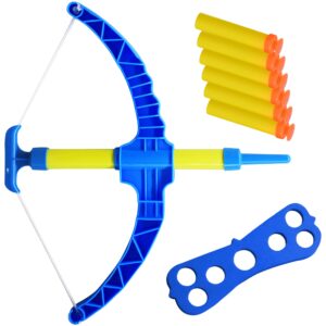 artcreativity blue super bow & arrow shooter set, includes air-powered bow, barrel, six soft foam darts, comes in blister card packaging, sports toy for kids