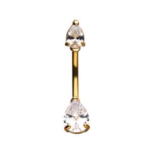 pierced owl double gem teardrop prong-set cz crystal belly button ring (gold tone)