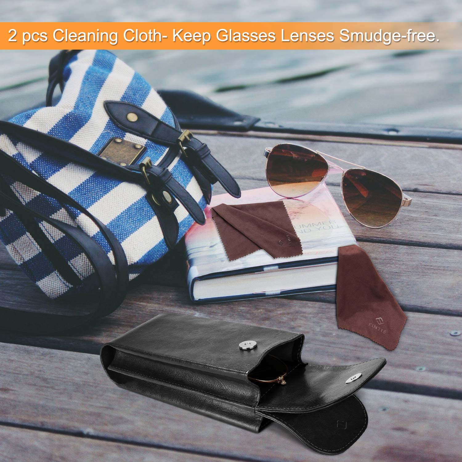 Fintie Double Glasses Case with Carabiner Hook, Portable Vegan Leather Eyeglass Case Anti-scratch Sunglasses Pouch