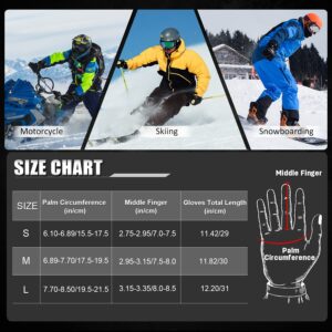 MCTi Ski Gloves,Winter Waterproof Snowboard Snow 3M Thinsulate Warm Touchscreen Cold Weather Women Gloves Wrist Leashes Rose Red Small