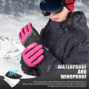 MCTi Ski Gloves,Winter Waterproof Snowboard Snow 3M Thinsulate Warm Touchscreen Cold Weather Women Gloves Wrist Leashes Rose Red Small