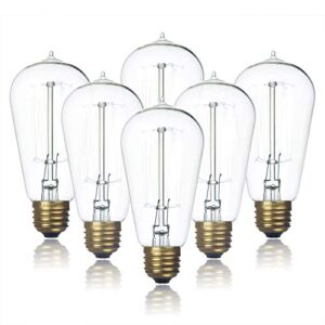 jslinter 6-pack edison light bulb, warm white 2200k old fashioned incandescent light, 60 watt dimmable st58 antique vintage style light, clear glass e26 base(60w/110v)