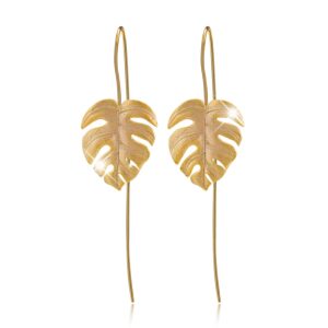 lotus fun 14k yellow gold plated s925 sterling silver drop earrings monstera leaves dangle earrings, handmade unique jewelry gifts for women (gold)