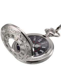 hicarer vintage pocket watch steel men watch with chain (silver)