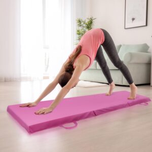 BBBuy 6' x 2' Tri-Fold Portable Folding Exercise Gym Mat Extra Thick Foam Gymnastics Tumbling Mats Aerobics Yoga Martial Arts MMA Stretching Core Workouts w/Carrying Handle