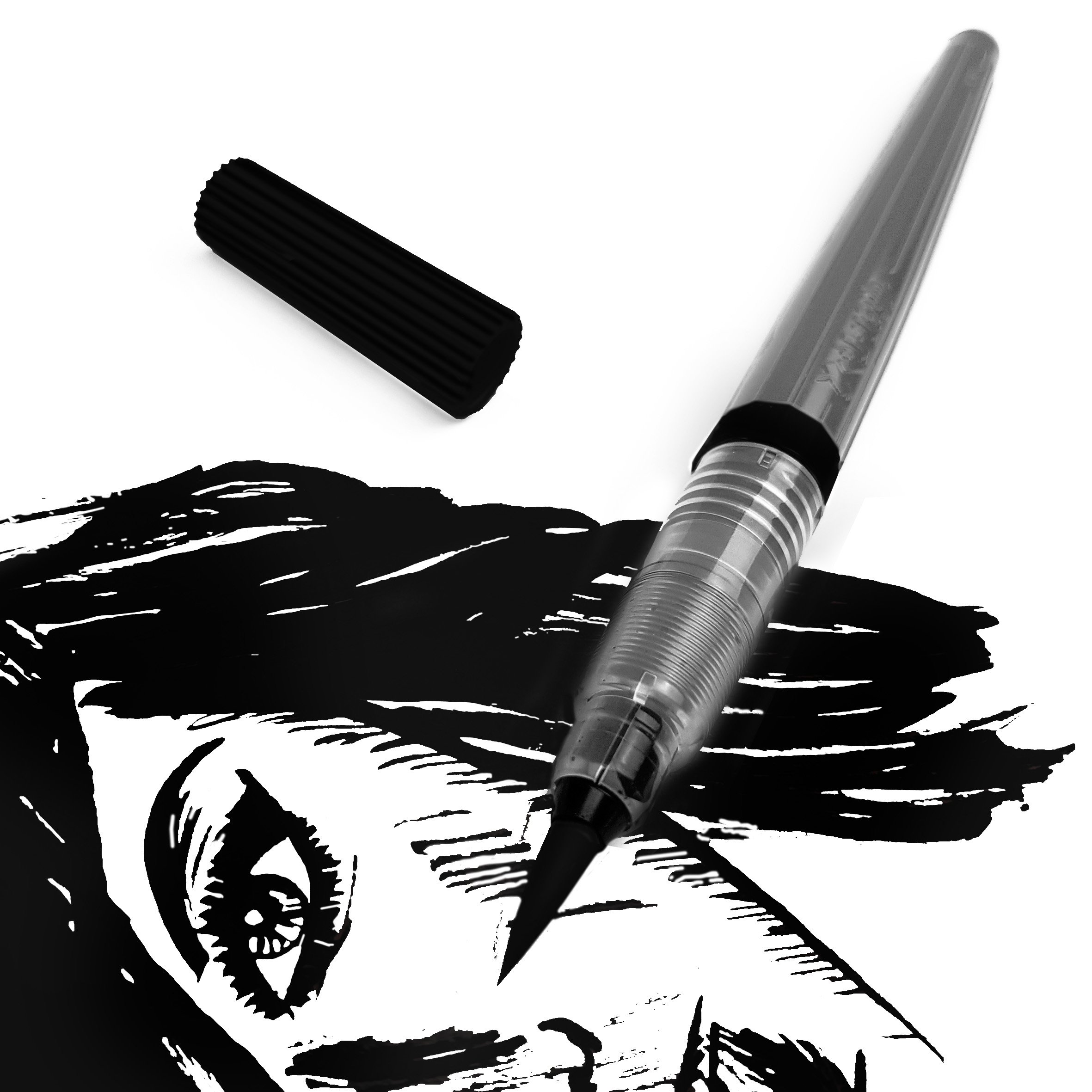 Pentel Refillable Colour Brush Pen - Nylon Tip – Grey Barrel – Black Ink - Pigment Edition