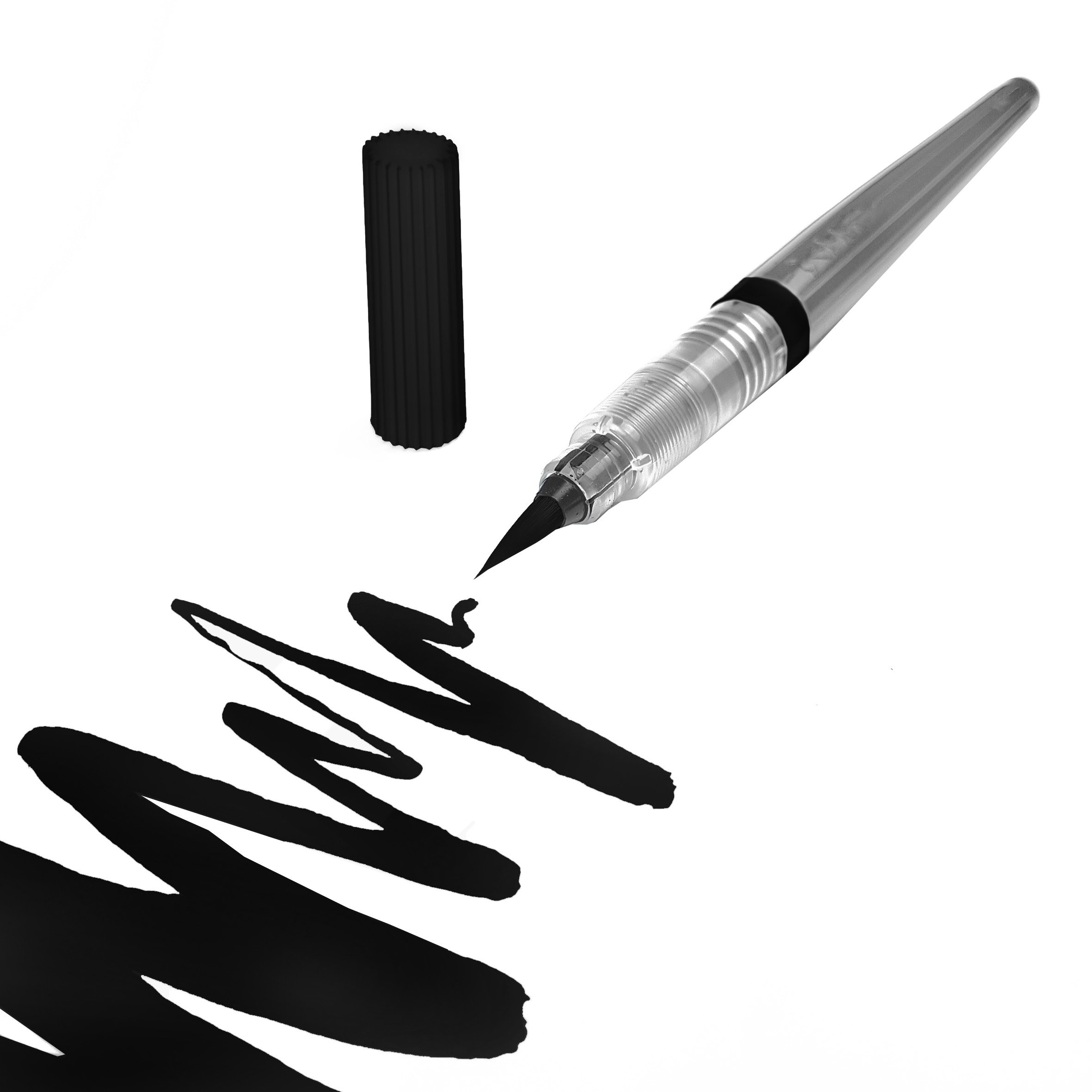 Pentel Refillable Colour Brush Pen - Nylon Tip – Grey Barrel – Black Ink - Pigment Edition