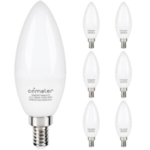 comzler 6w candelabra led bulb, small base e12 led bulb 60 watts equivalent,chandelier light bulbs type b light bulb daylight 5000k, pack of 6, non-dimmable