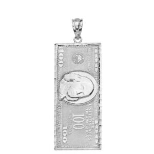 fine 925 sterling silver benjamin's one hundred dollar bill pendant (large)