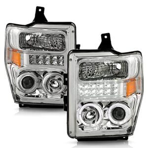 acanii - for 2008 2009 2010 ford f250 f350 f450 sd led halo projector headlights headlamps driver + passenger side