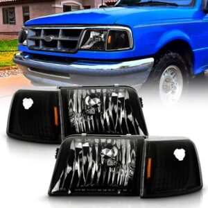 acanii - for [4pc] black 1993-1997 ford ranger headlights corner turn signal lamps driver + passenger side