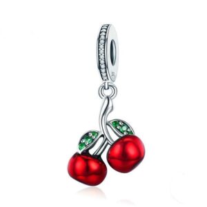 abaola cherry dangle 925 sterling silver fruit charm beads for fashion charms bracelet & necklace