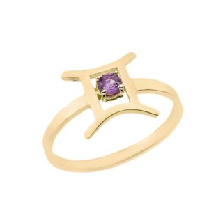 calirosejewelry 10k yellow gold gemini zodiac ring for women with june birthstone (size 7)