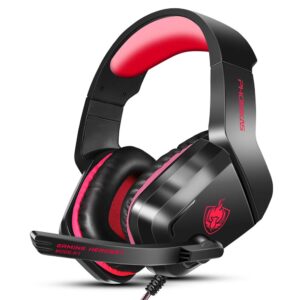 phoinikas h1 gaming headset for ps4, xbox one, pc, laptop, switch, xbox one headset with noise-cancelling mic, over ear headphones with bass surround - red