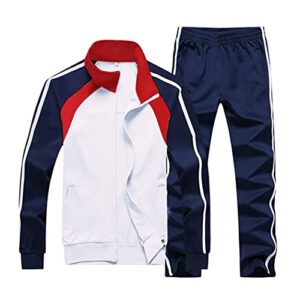 sun lorence men's athletic running tracksuit set casual full zip jogging sweat suit white m