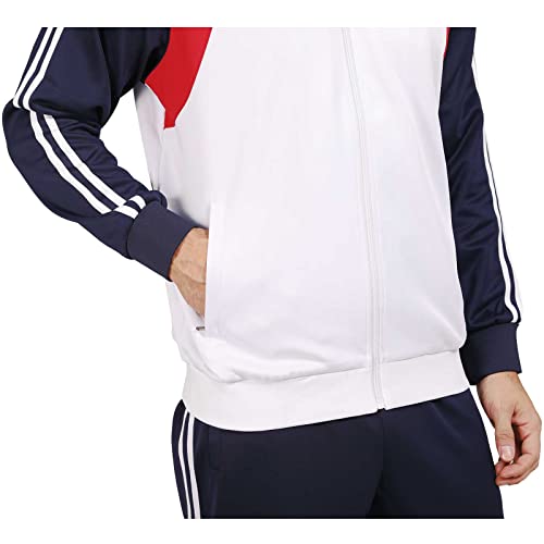 Sun Lorence Men's Athletic Running Tracksuit Set Casual Full Zip Jogging Sweat Suit White M