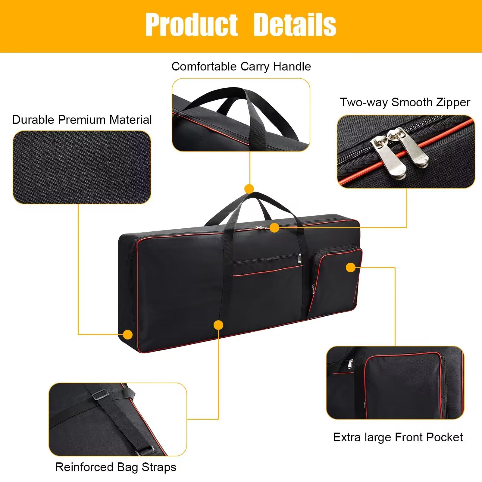 61 Key Keyboard Case,Electric Keyboard Bag Piano Gig Bag,Waterproof Keyboard Cover,600D Oxford Cloth Keyboard Carrying Case with 10mm Cotton Padded Keyboard Case Bag.40.1"x15.7"x4.7 Black+Red