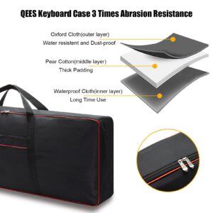 61 Key Keyboard Case,Electric Keyboard Bag Piano Gig Bag,Waterproof Keyboard Cover,600D Oxford Cloth Keyboard Carrying Case with 10mm Cotton Padded Keyboard Case Bag.40.1"x15.7"x4.7 Black+Red