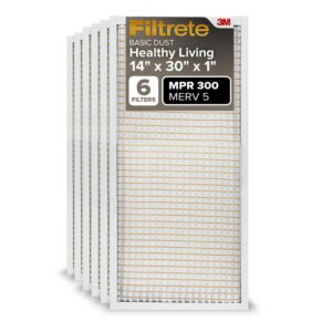 filtrete 14x30x1 ac furnace air filter, merv 5, mpr 300, capture unwanted particles, 3-month pleated 1-inch electrostatic air cleaning filter, 6-pack (actual size13.81x29.81x0.81 in)